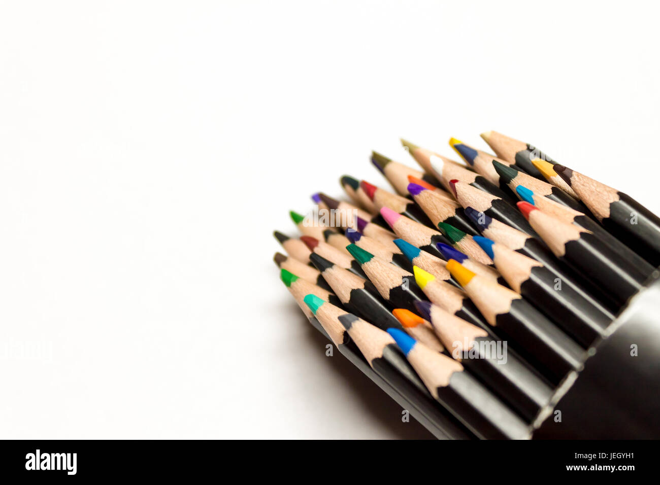 close up of spilled colored pencil container Stock Photo - Alamy