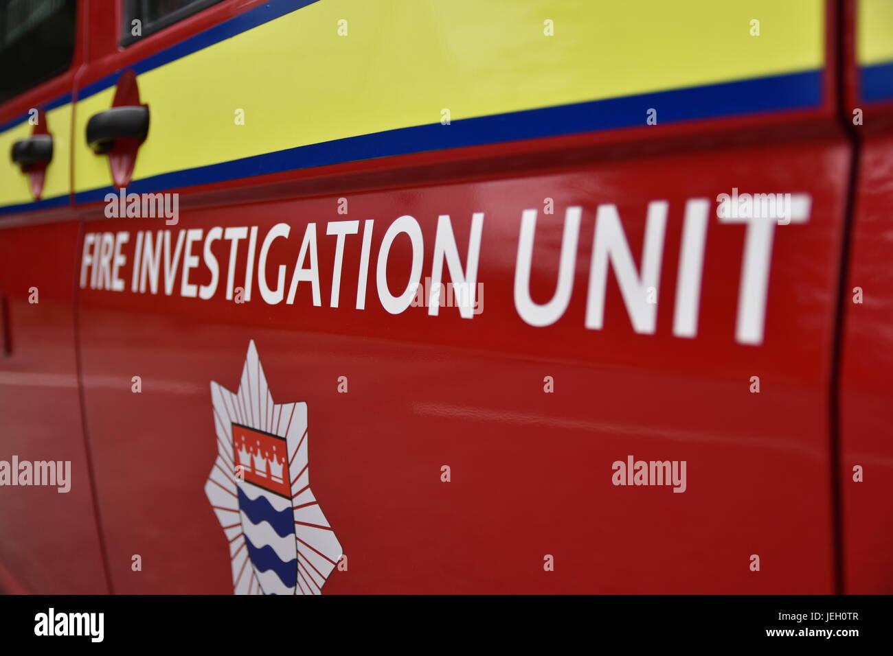 London Fire Brigade Fire Investigation Unit Van Door Text Stock Photo ...