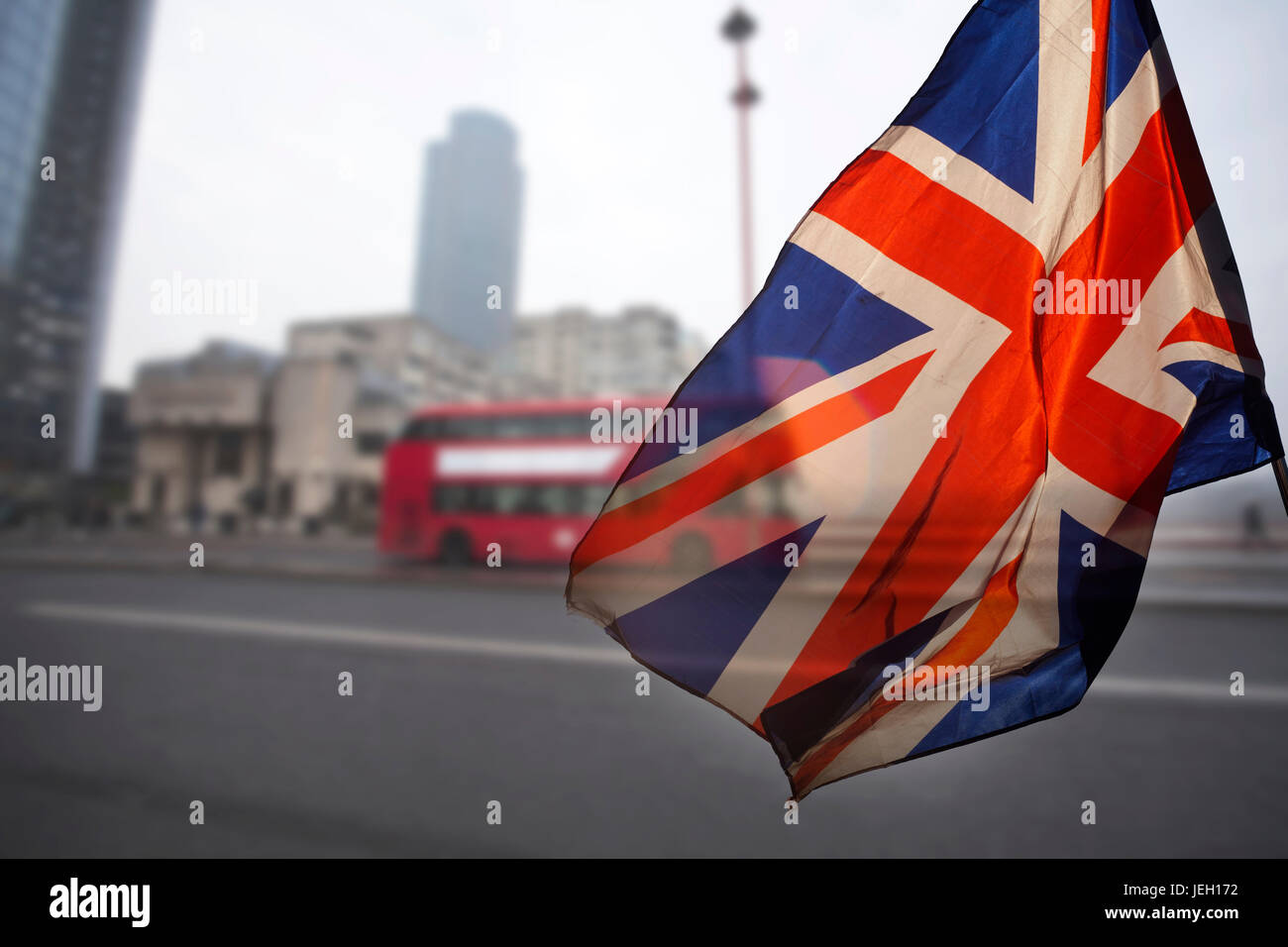 Union Jack flag and iconic London landmarks in the background - Brexit ...