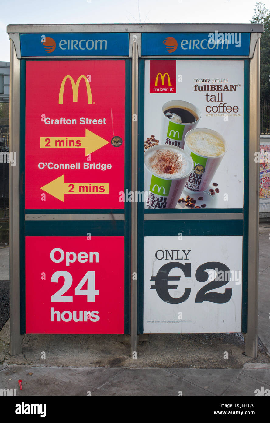 Advertising for McDonald's on side of Eircom telephone boxes, Dublin ...
