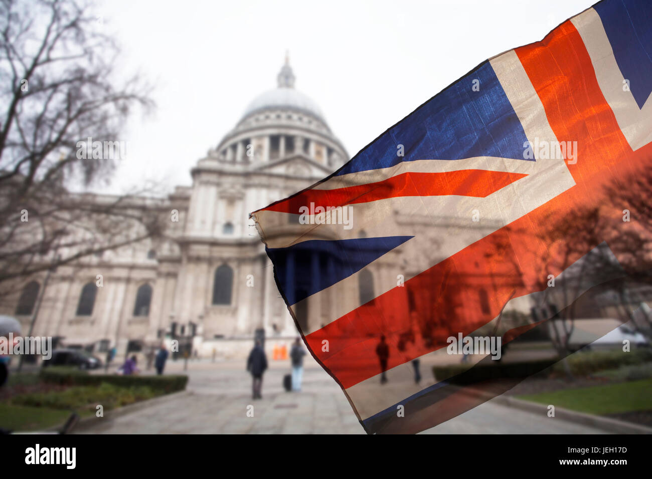 Union Jack flag and iconic London landmarks in the background - Brexit ...