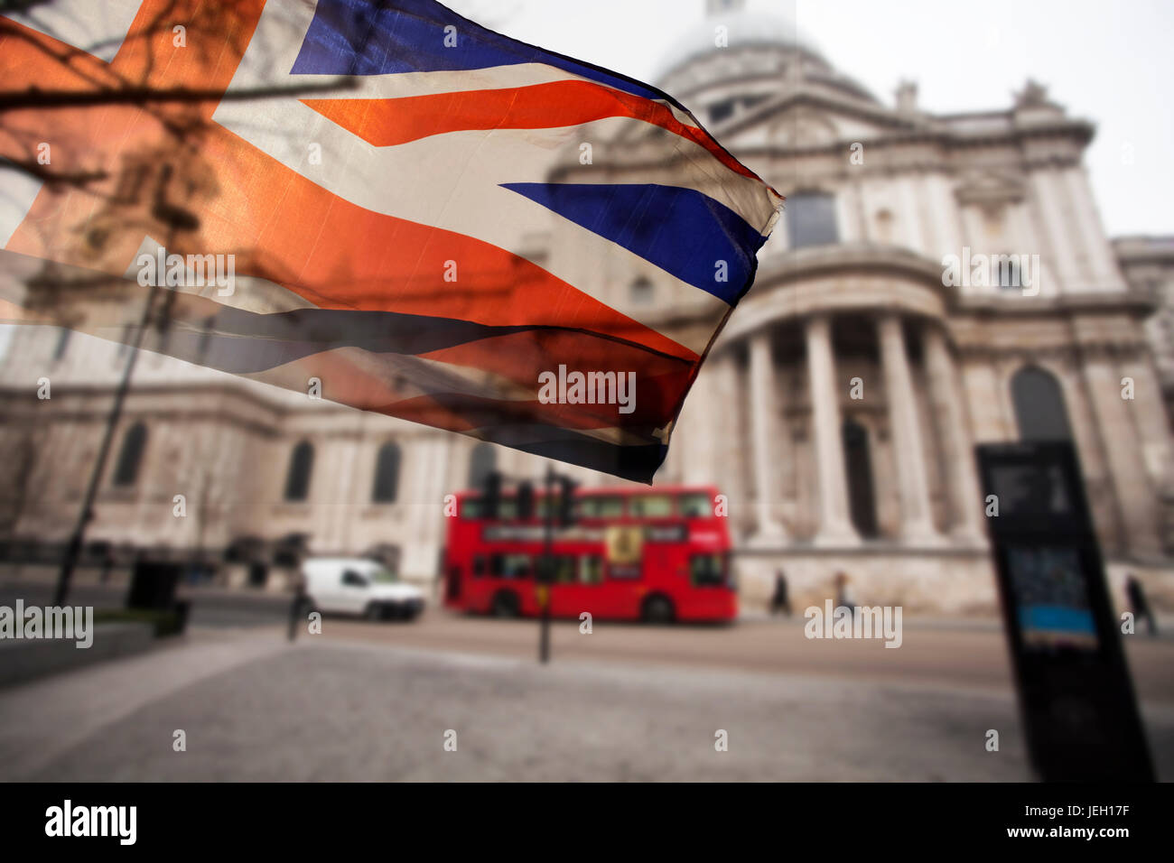 Union Jack flag and iconic London landmarks in the background - Brexit ...