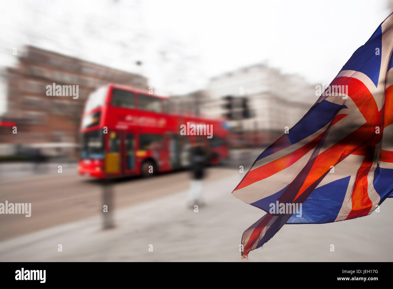 Union Jack flag and iconic London landmarks in the background - Brexit ...