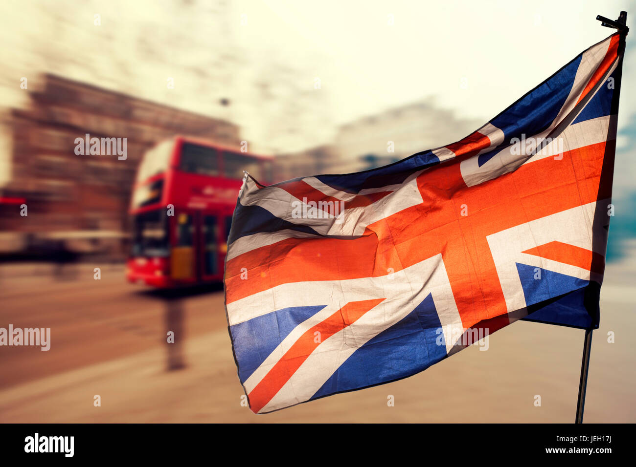 Union Jack flag and iconic London landmarks in the background - Brexit ...