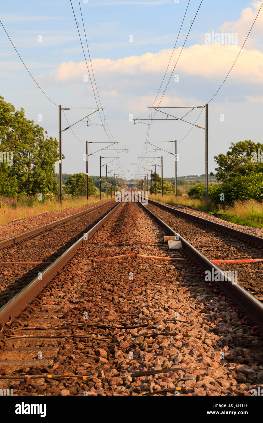 Railway Track. An electrified railway track in northern England Stock ...
