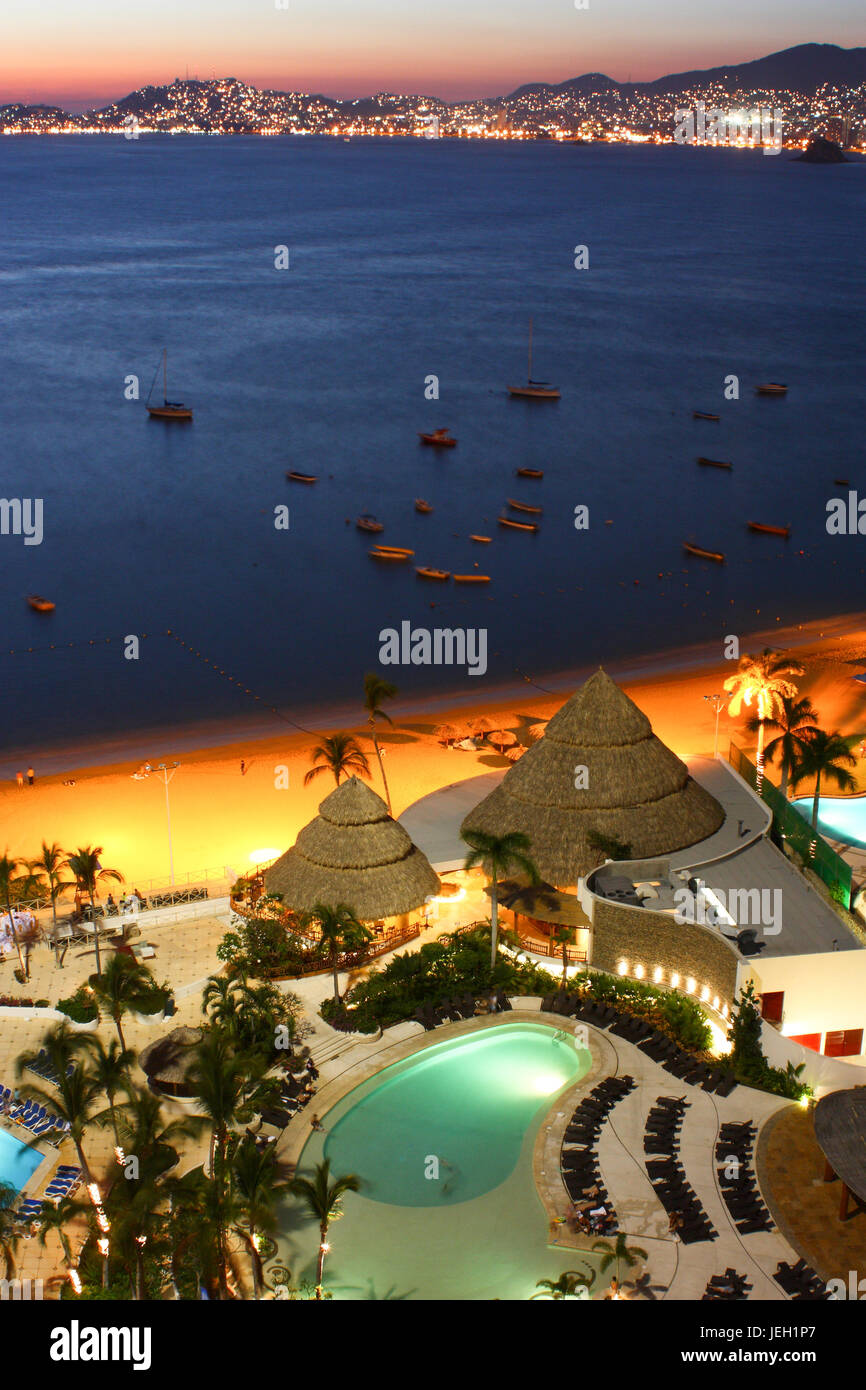 Acapulco sunset with hotel and bay Stock Photo - Alamy
