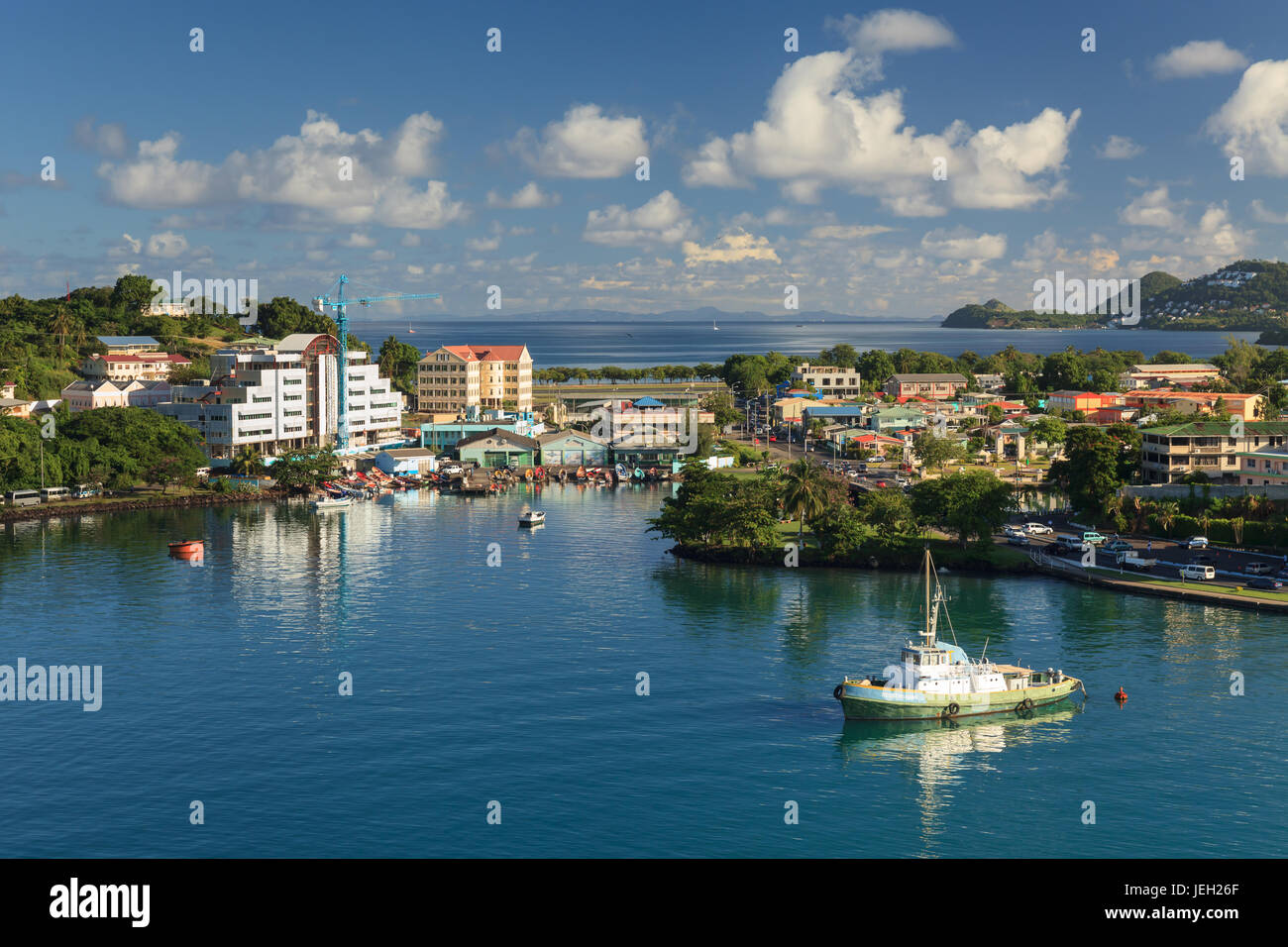 Castries waterfront. Castries is the capital of the island of St Lucia ...