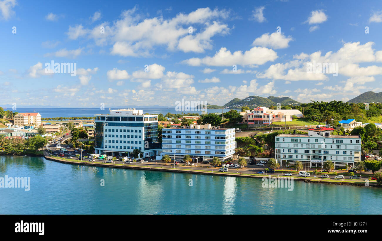 Castries waterfront. Castries is the capital of the island of St Lucia ...