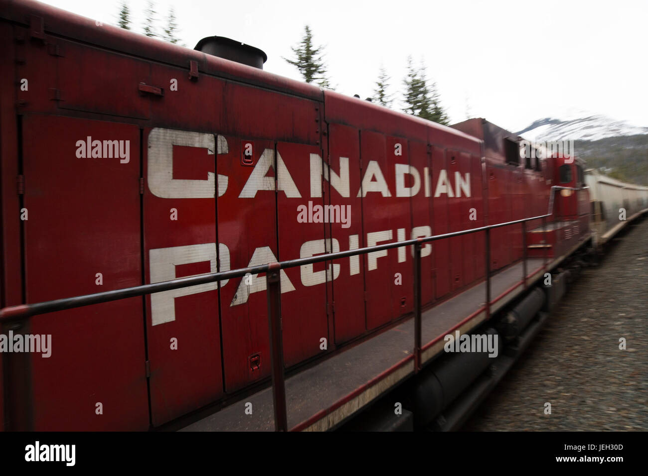 A Canadian Pacific freight train running on the trans-continental railroad in Alberta, Canada ...