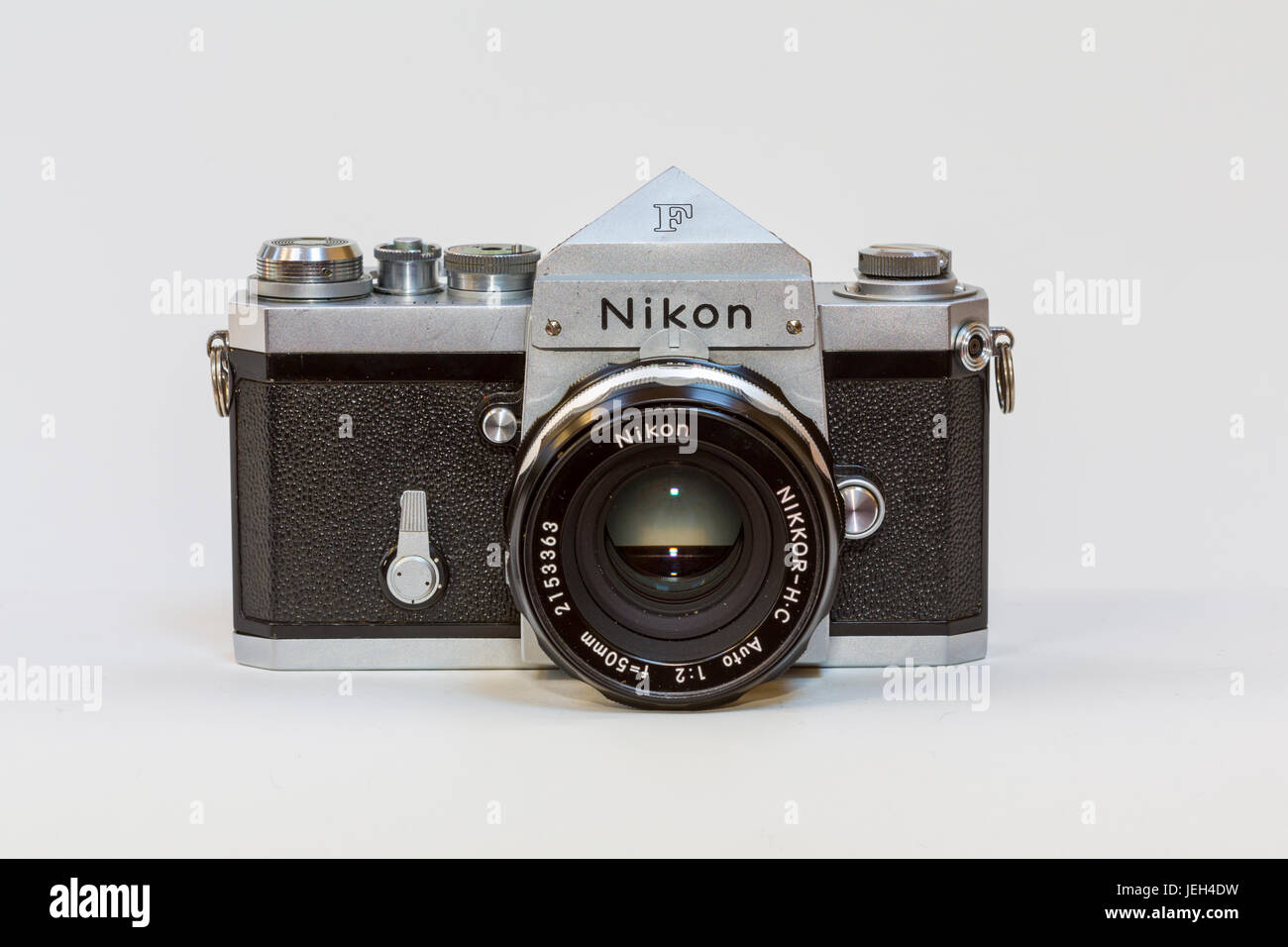 a Nikon F camera with a 50mm F2 lens. As used in the 1960's Stock Photo ...