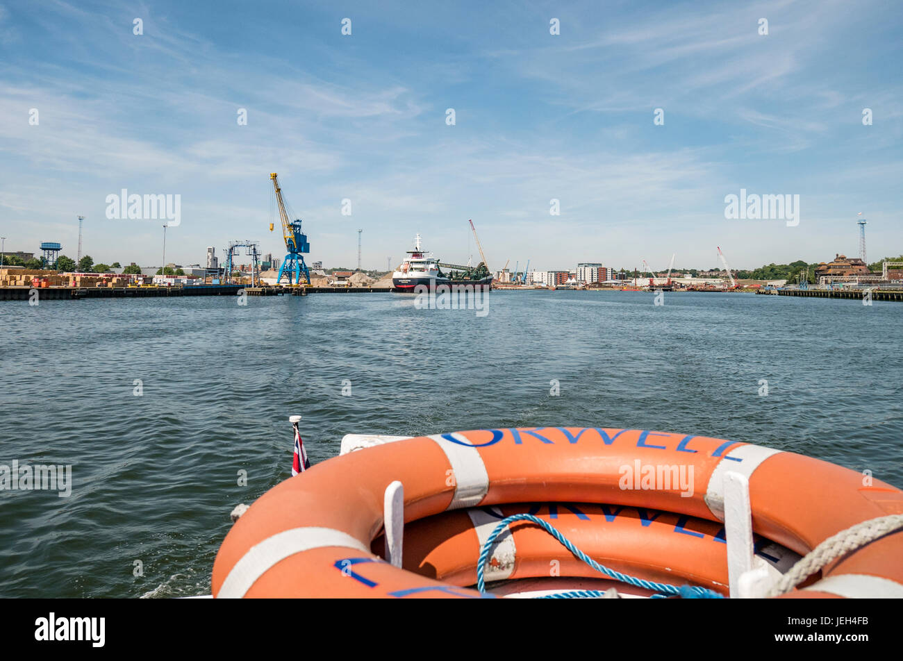 Leaving the Port of Ipswich on the River Orwell Suffolk UK Stock Photo ...