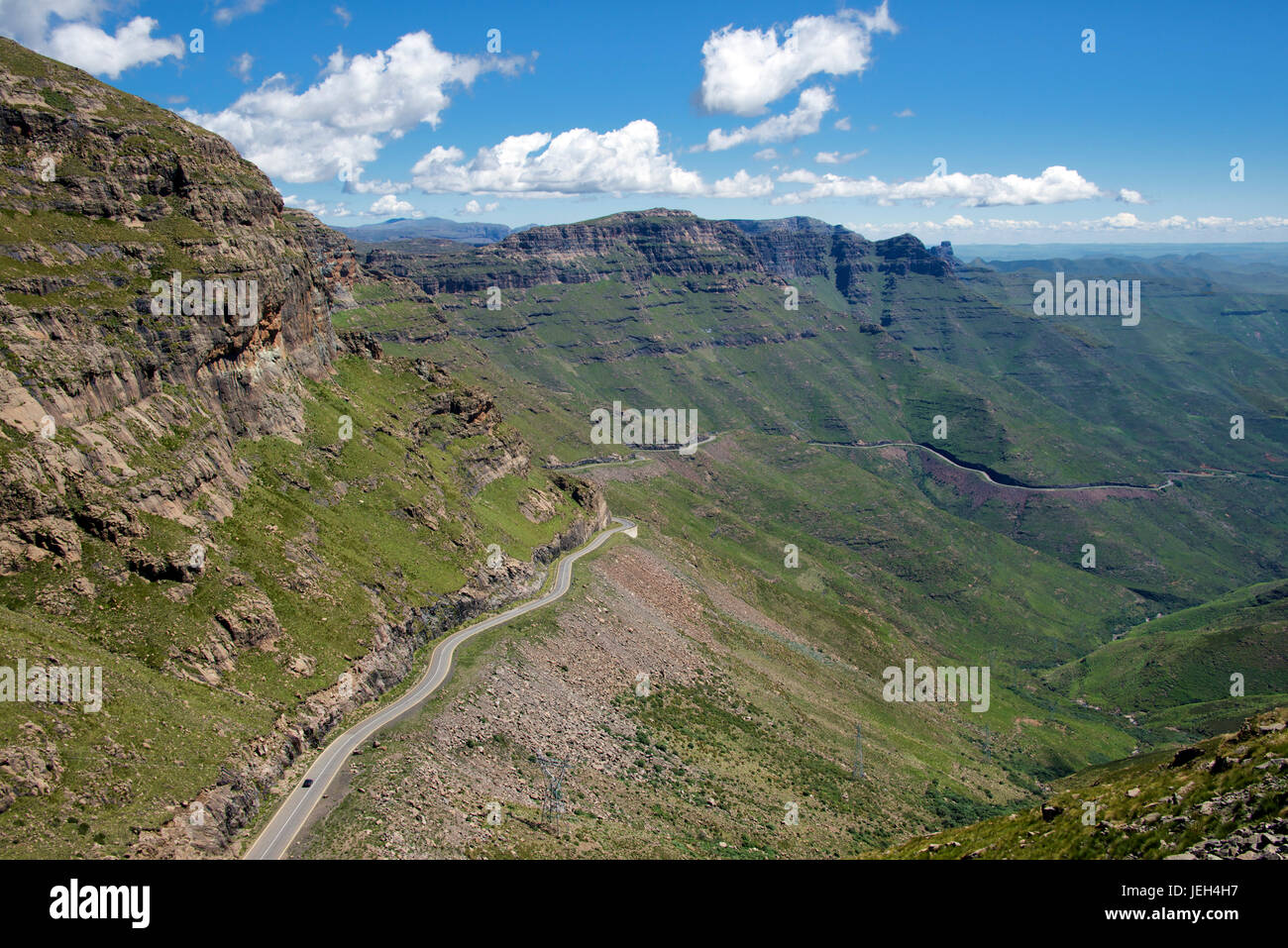 Mountainous landscape with winding road viewed from Mafika Lisui Pass ...