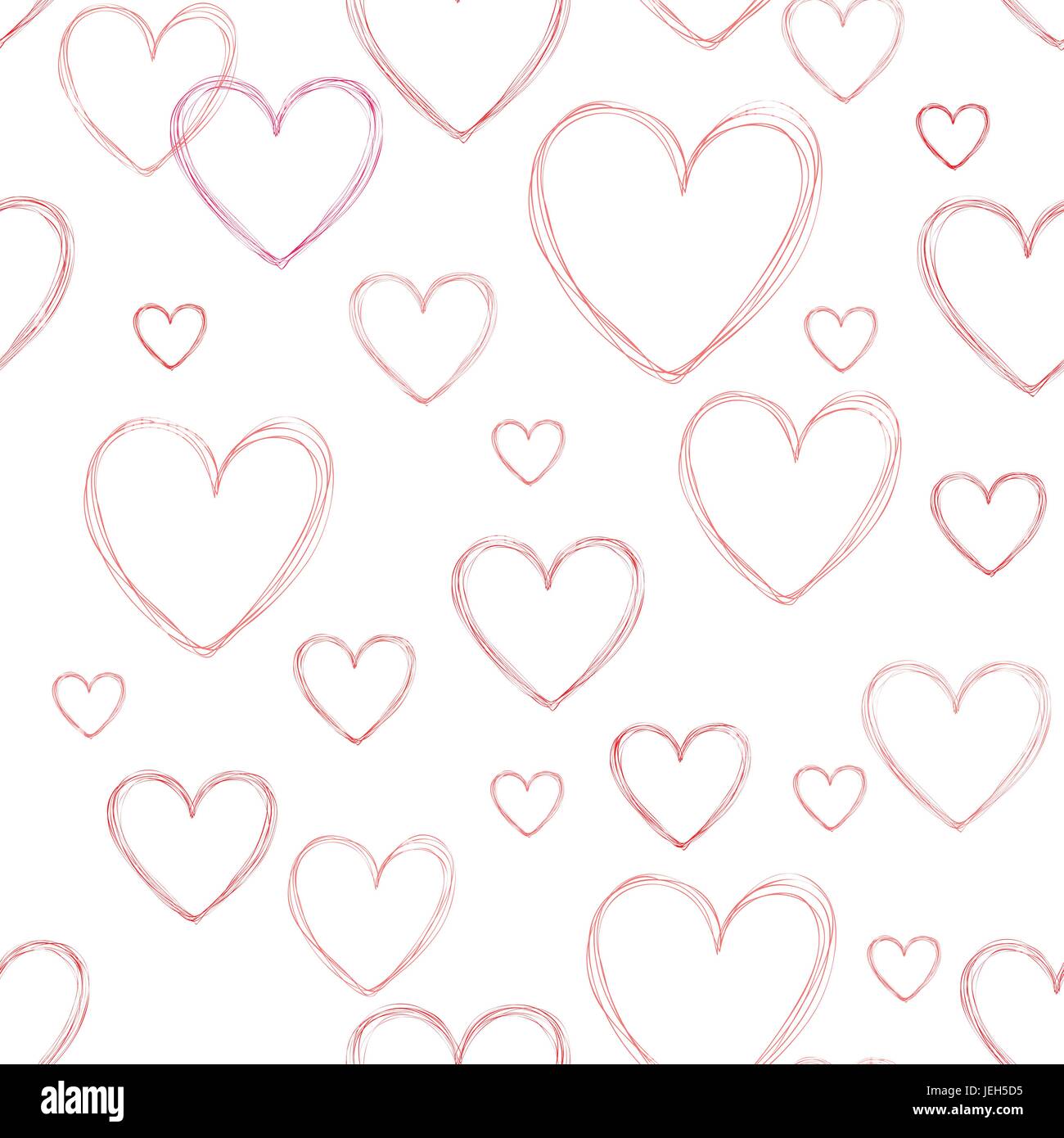 Love hearts seamless doodle line pattern. Valentine day holiday ...