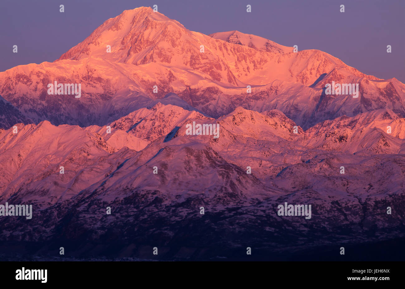 Alpenglow on Denali at sunrise, viewed from Denali Viewpoint South ...
