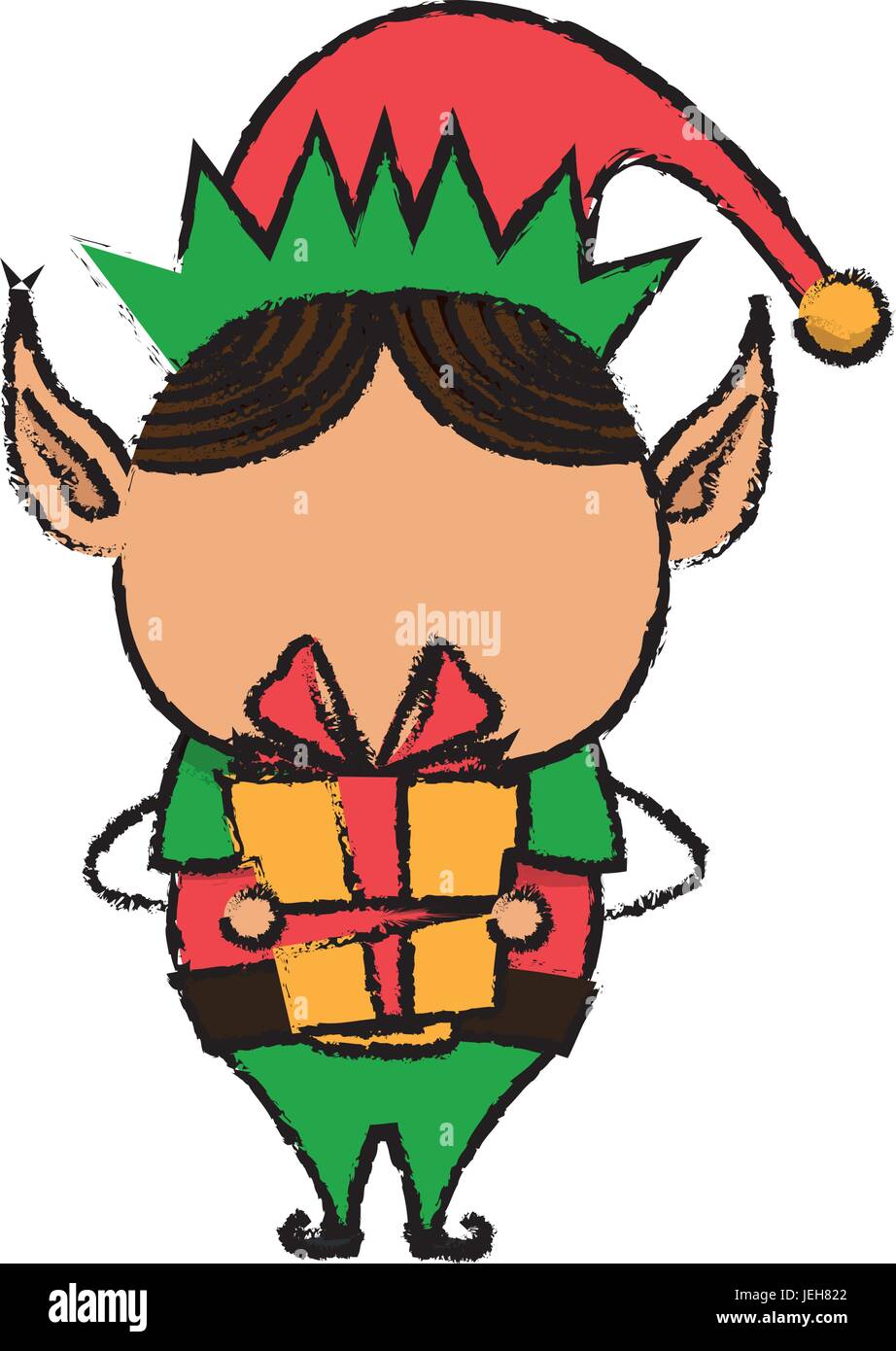 happy merry christmas elf holding gift character Stock Vector Image ...