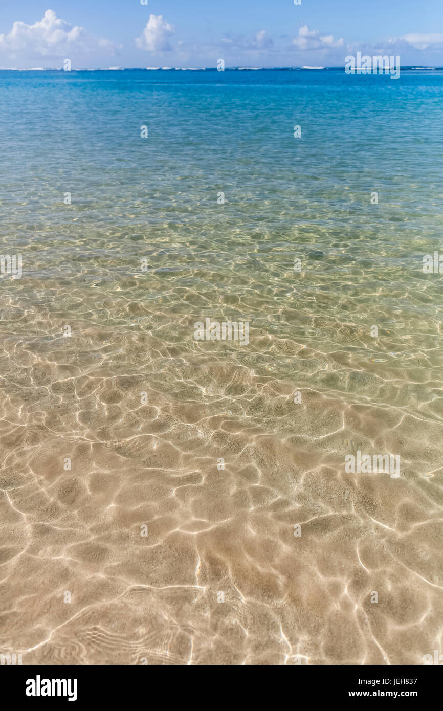 Crystal clear water over a sandbar; Honolulu, Oahu, Hawaii, United ...