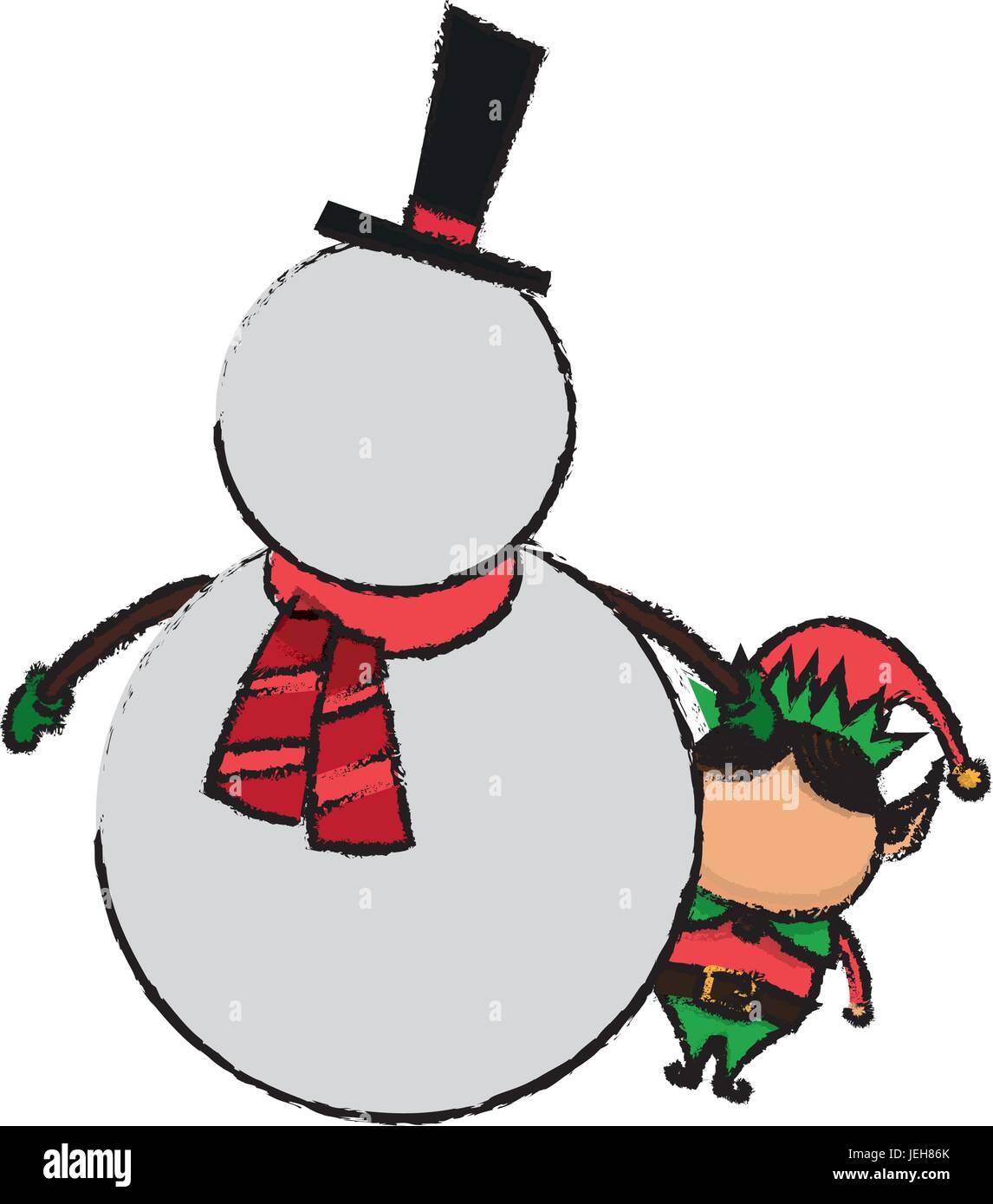 christmas snowman and elf hug character Stock Vector Image & Art - Alamy