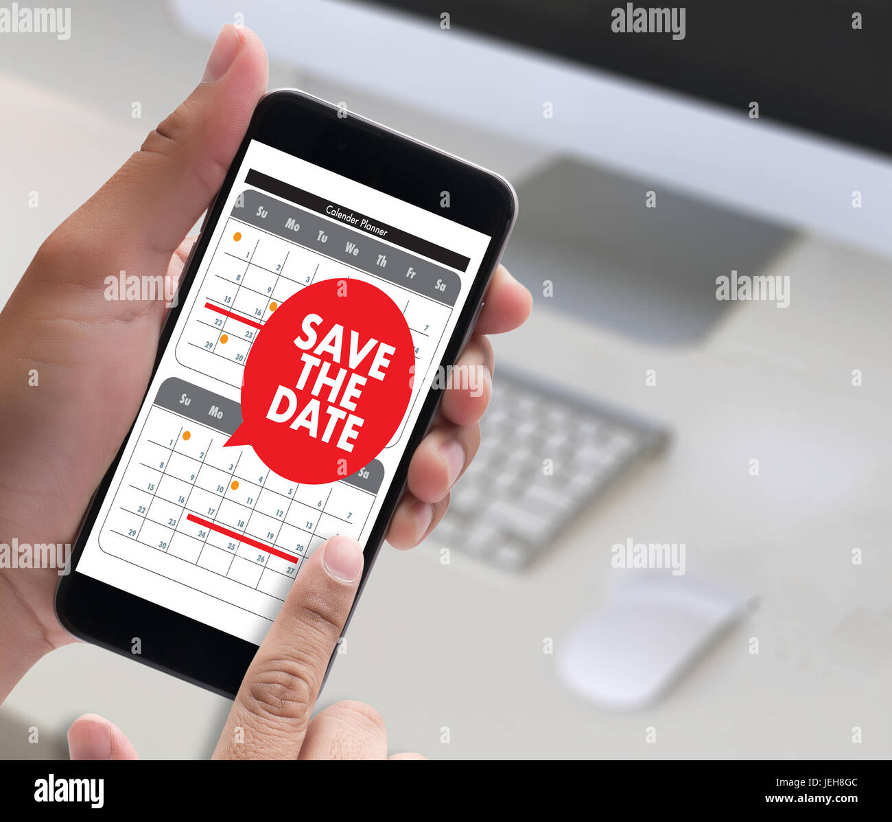 SAVE THE DATE message on a calendar Stock Photo - Alamy