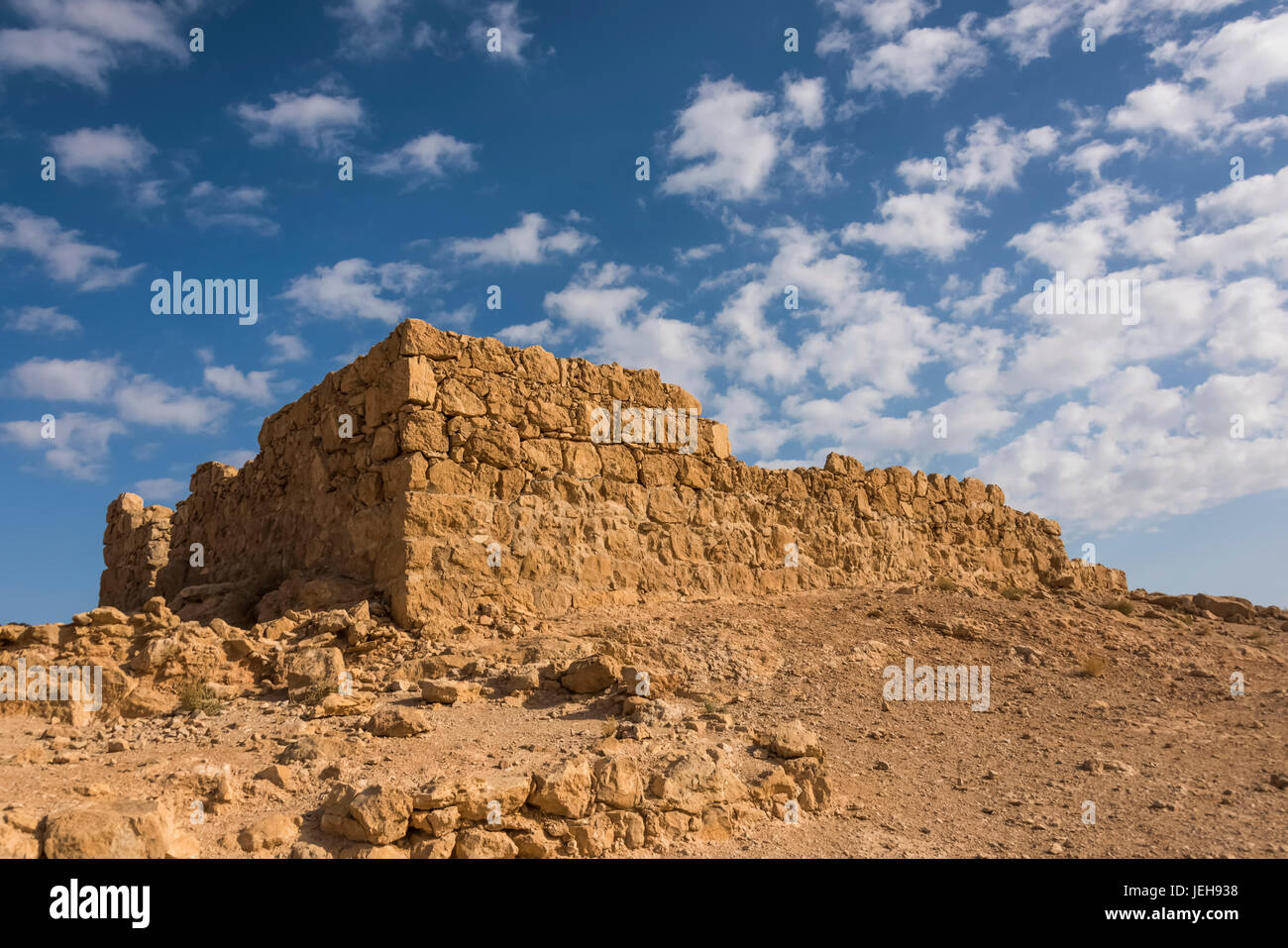 Ruins of a stone wall, Masada, Judaean desert; South District, Israel ...