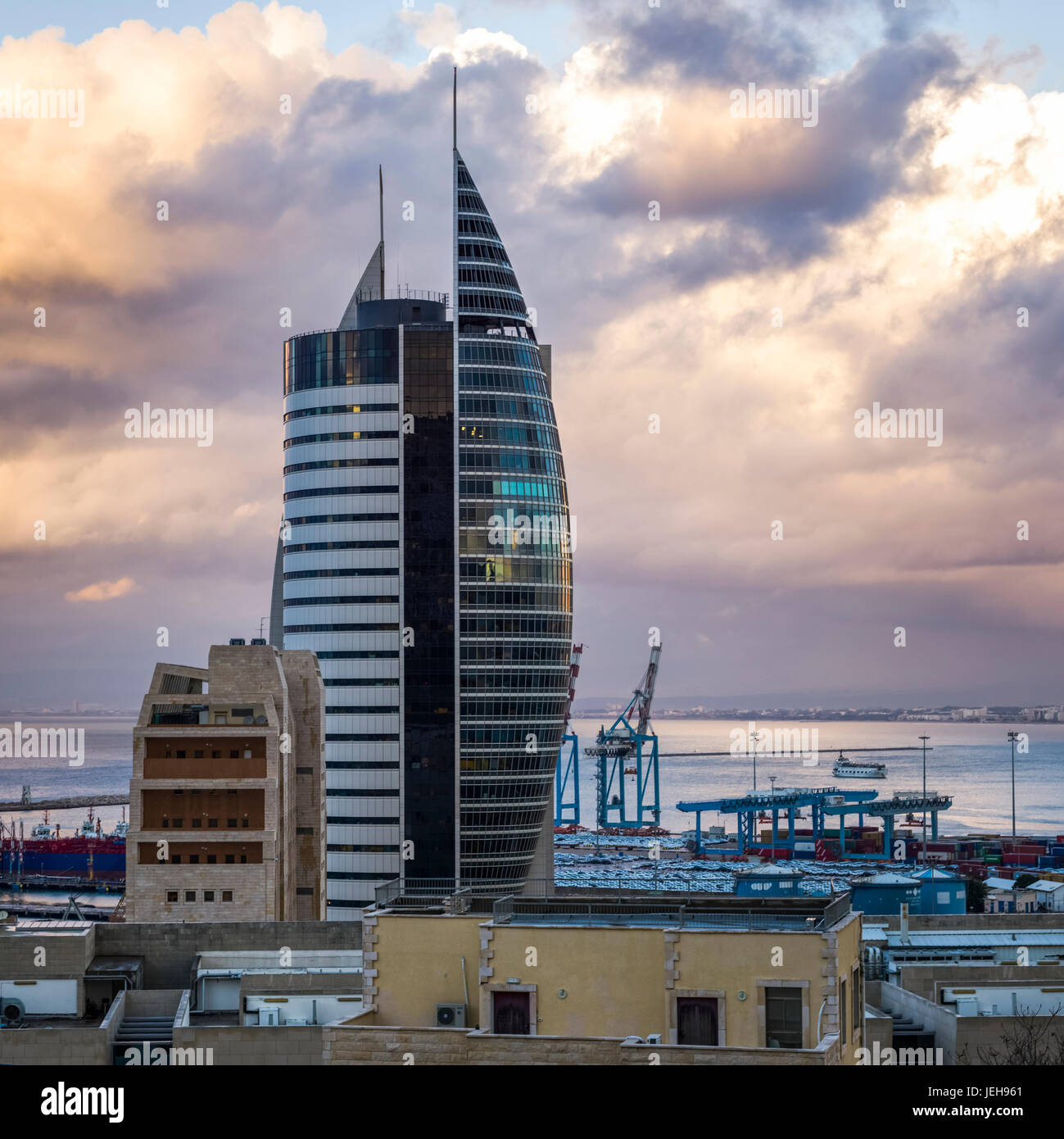 Sail Tower at the Port of Haifa; Haifa, Haifa District, Israel Stock ...