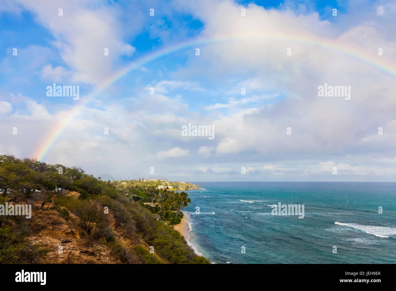Scenic lookout point of Diamond Head Beach and Black Point Kahala with ...