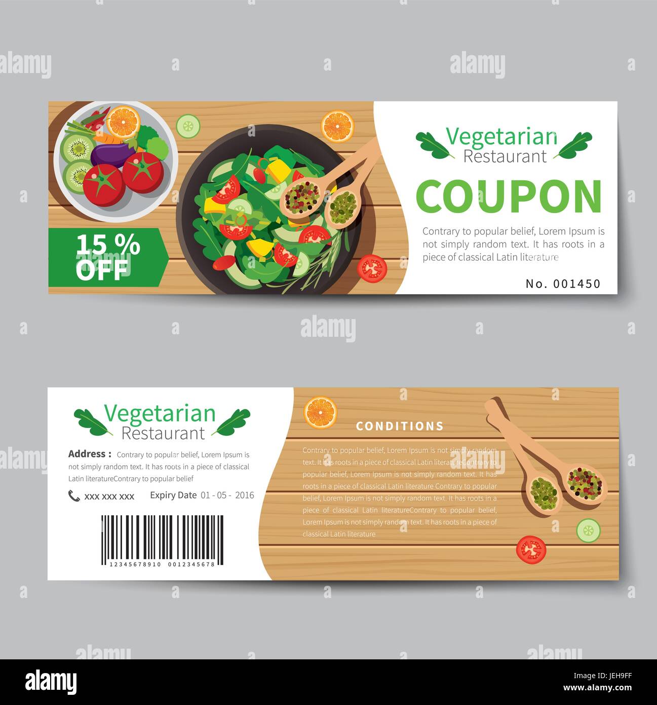 vegetarian food coupon discount template flat design Stock Vector Image ...