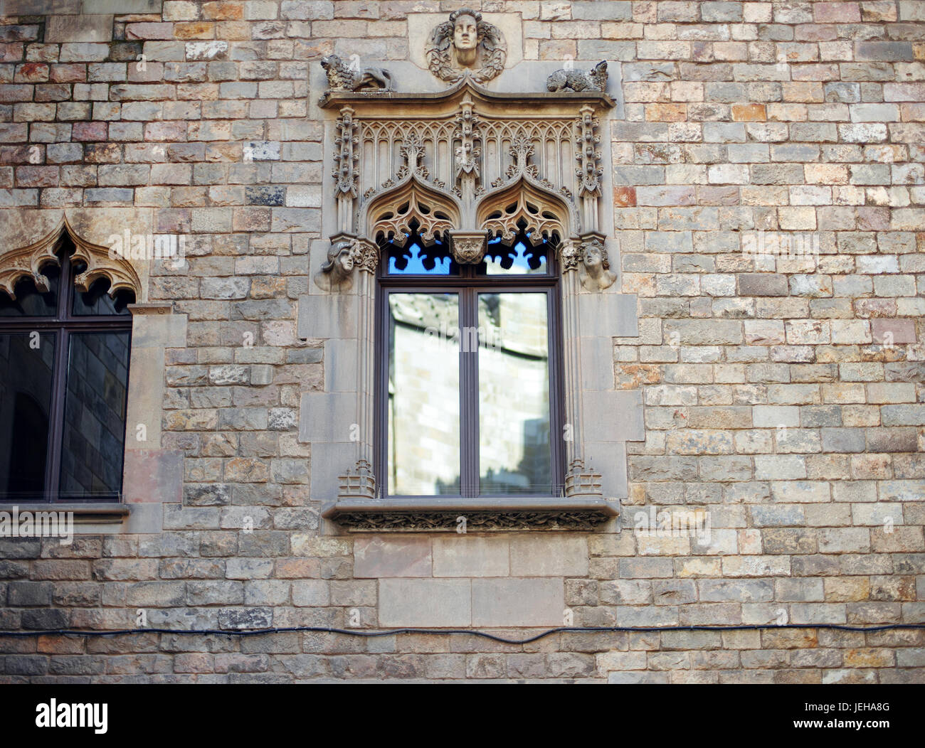 Barcelona, Spain, Old town Barri Gotic district - facade of a medieval ...