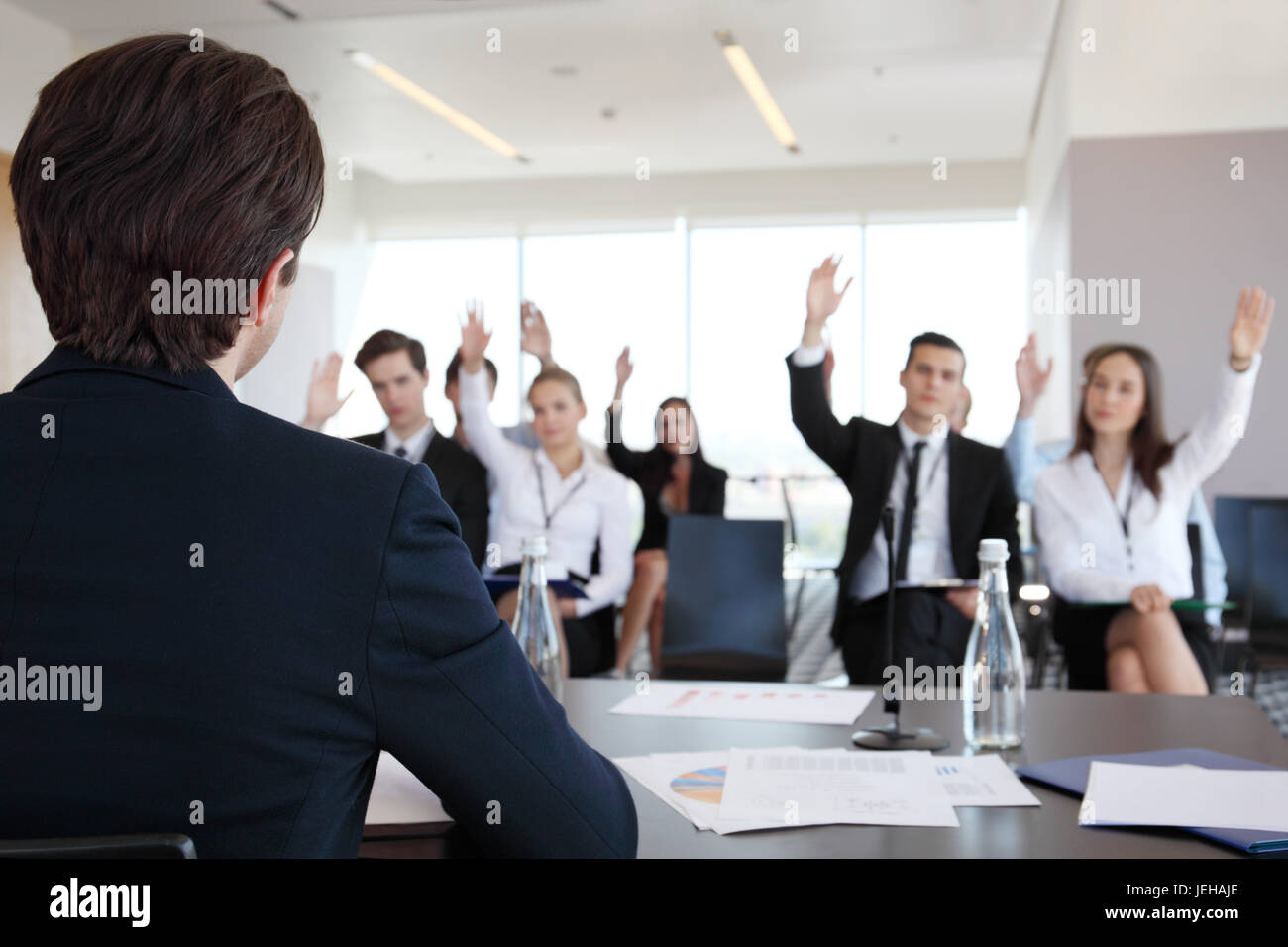 Speaker at business conference and audience asking questions Stock ...
