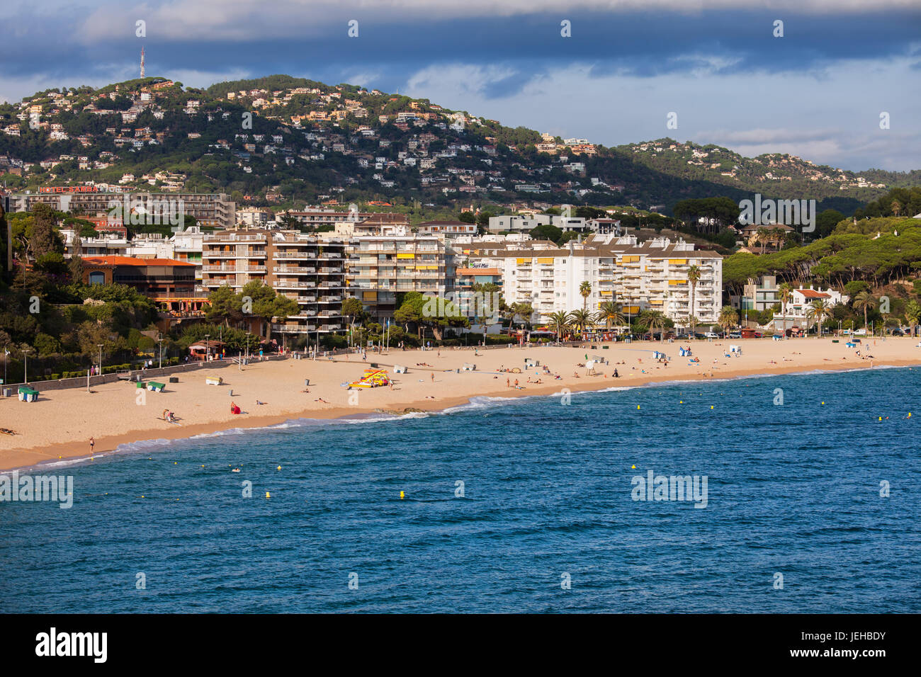 Lloret de Mar resort town, Fenals Beach at Mediterranean Sea on Costa ...
