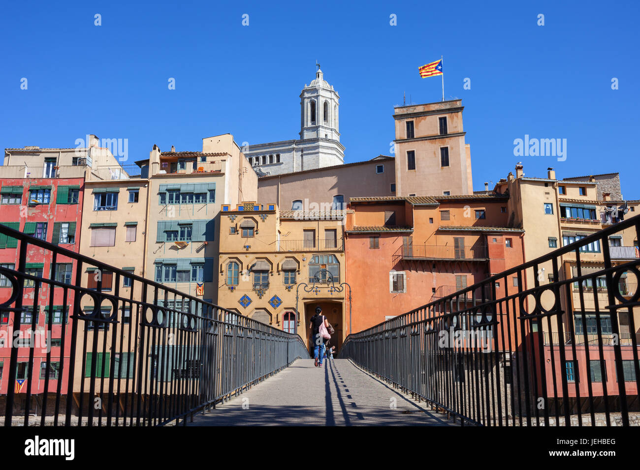 City of Girona cityscape, Gomez Bridge, historic houses, Old Town ...