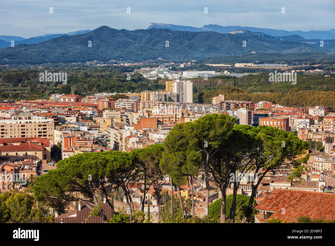 City of Girona cityscape and Catalonia landscape, Spain, view from ...
