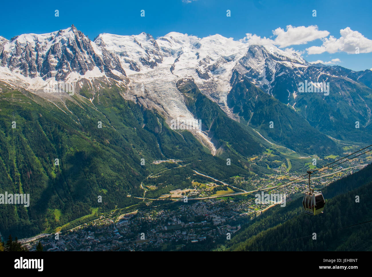 Aerial view of Chamonix and Mont Blanc from Plan Praz, France Stock ...