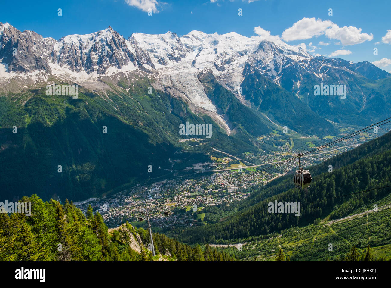 Aerial view of Chamonix and Mont Blanc from Plan Praz, France Stock ...