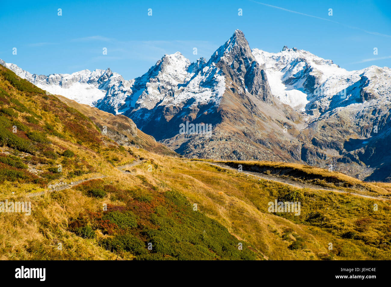 Aiguilles Rouges and Mont Blanc in autumn, Chamonix, France Stock Photo ...