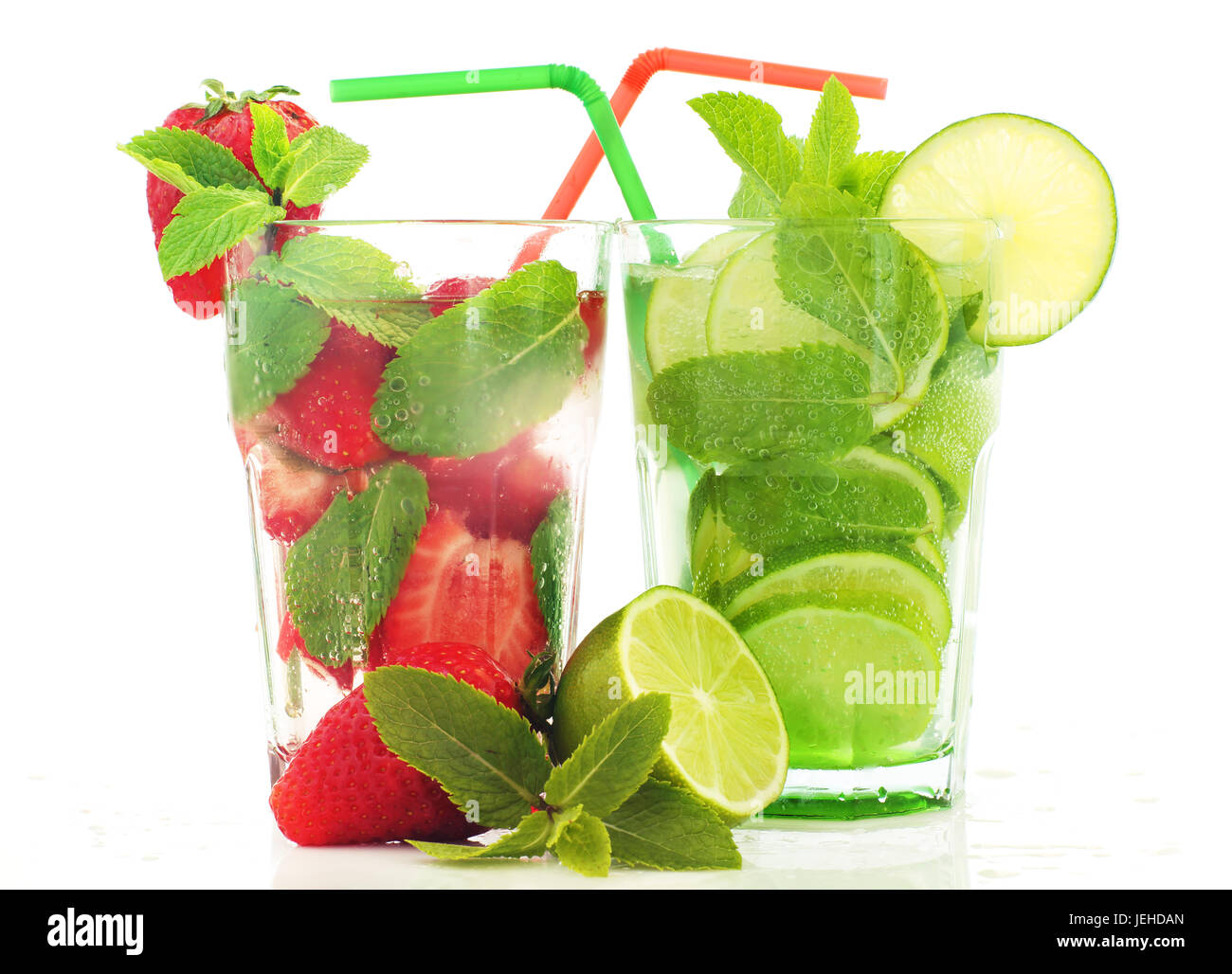 Two mojito glasses isolated on white background, original and ...