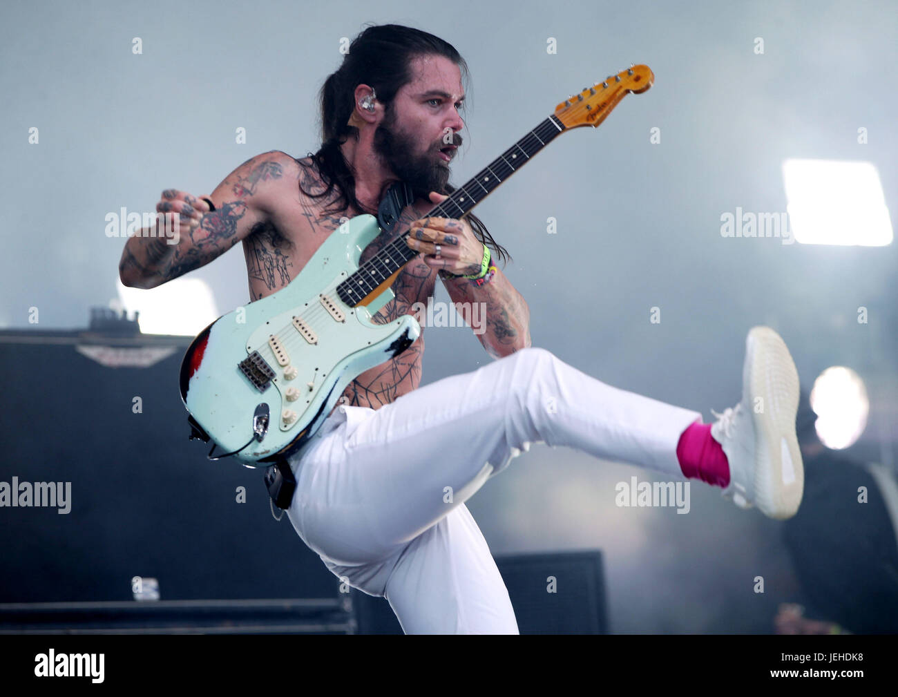 Simon Neil of Biffy Clyro performing on the Pyramid Stage at ...