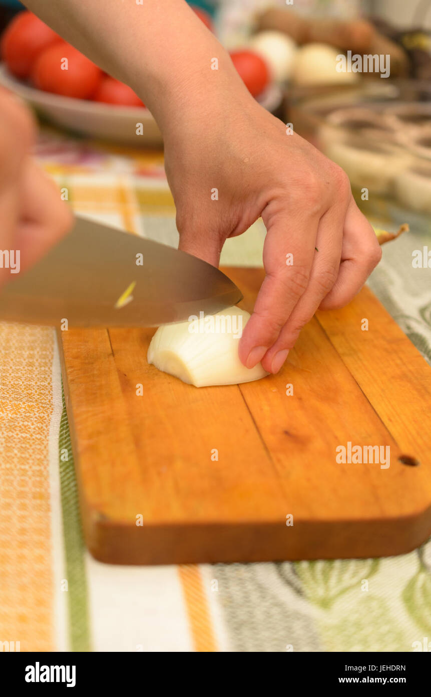 The process of preparing delicious dishes in details using a knife and ...