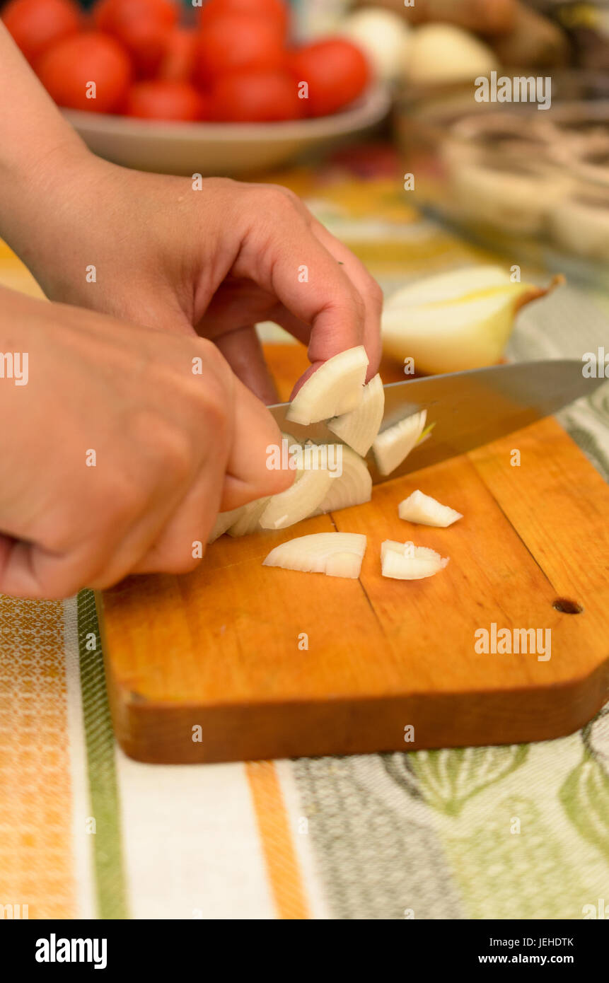 The process of preparing delicious dishes in details using a knife and ...