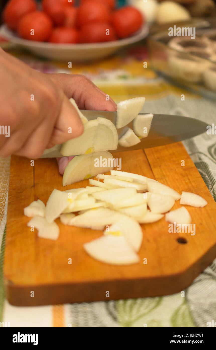 The process of preparing delicious dishes in details using a knife and ...