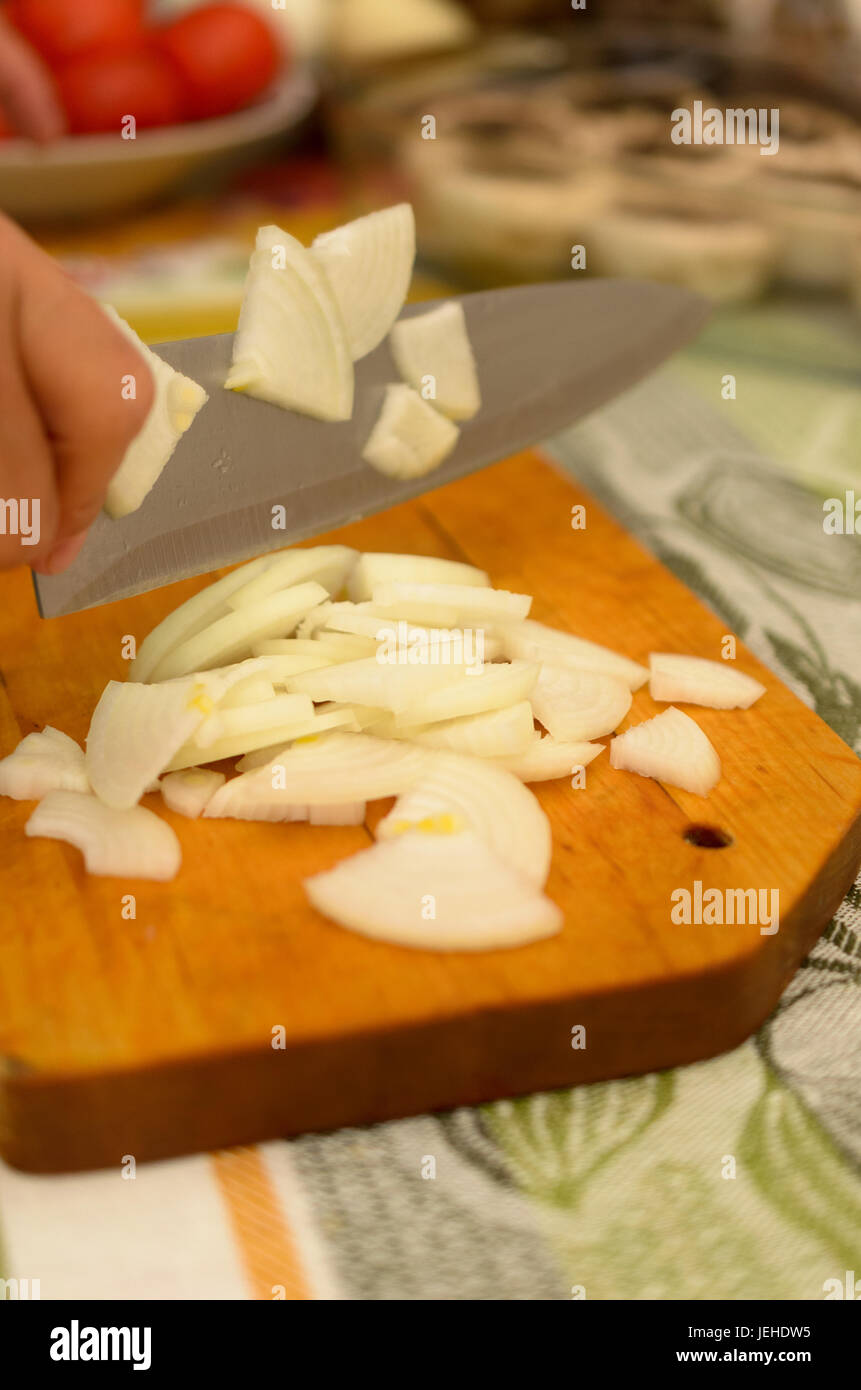 The process of preparing delicious dishes in details using a knife and ...