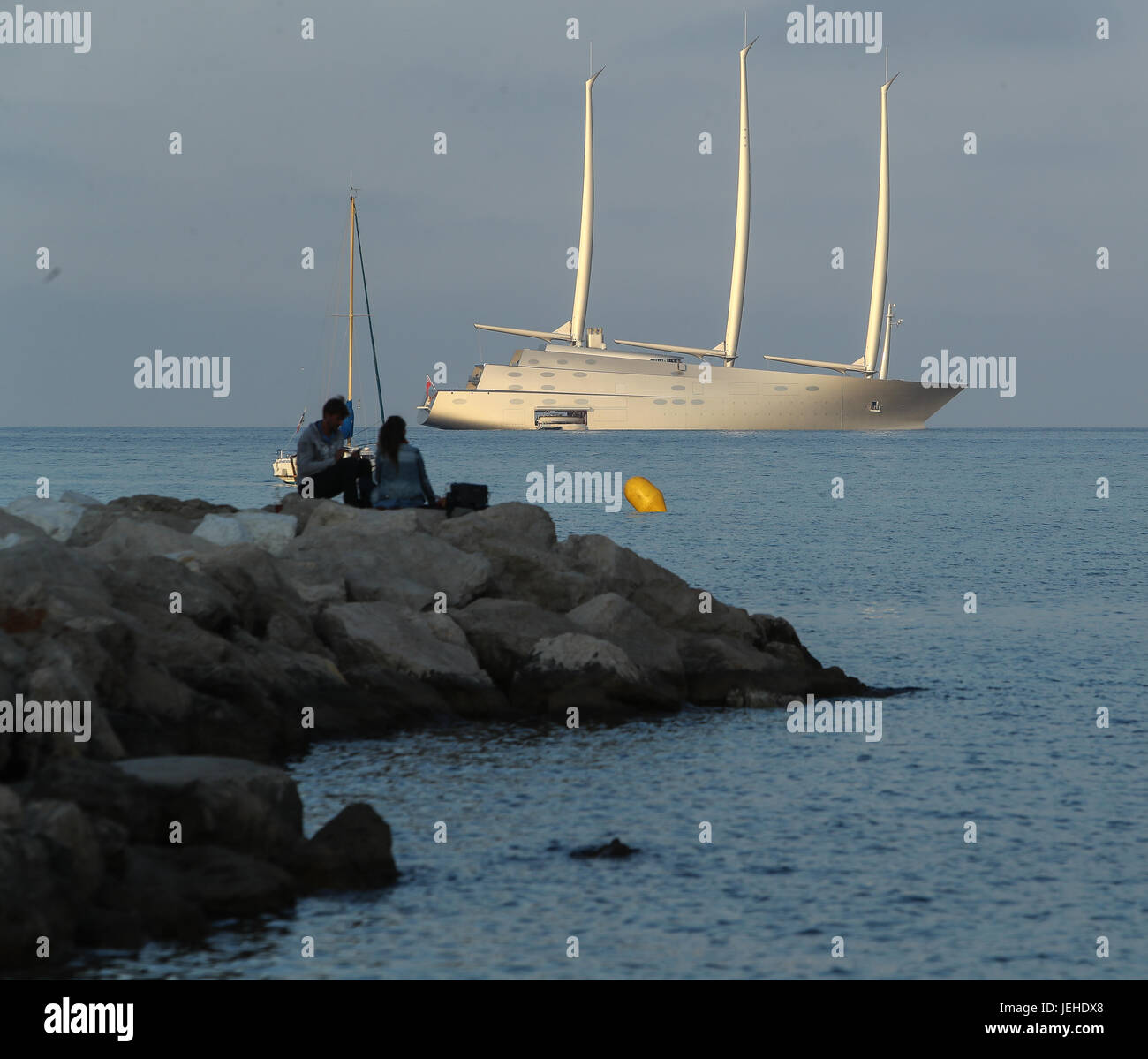 Yacht A, owned by Russian billionaire Andrey Melnichenko, is anchored ...