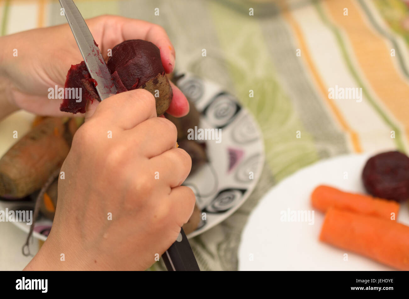 The process of preparing delicious dishes in details using a knife and ...