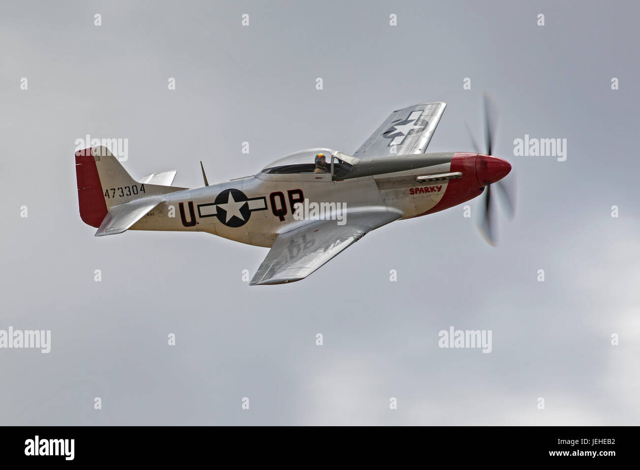 Airplane WWII P-51 Mustang fighter flying at California air show Stock ...