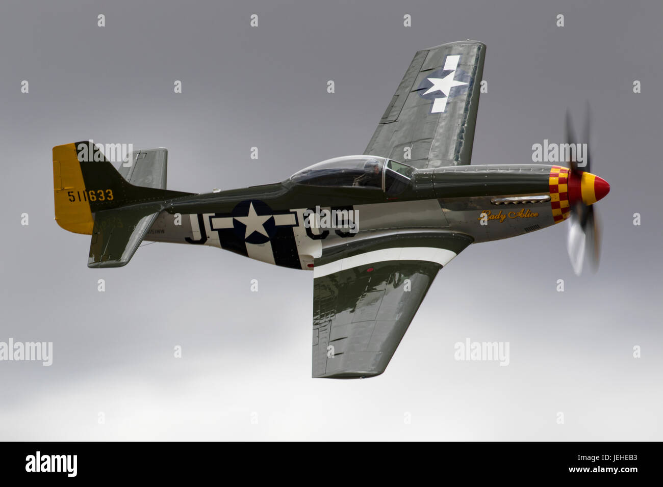 Airplane WWII P-51 Mustang fighter flying at California air show Stock ...