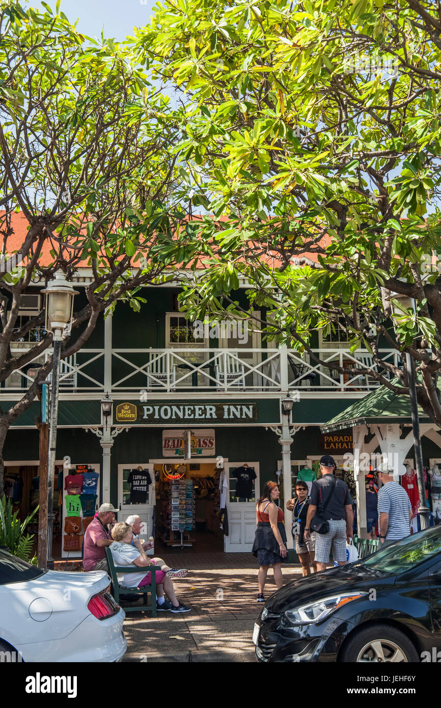 Shops at Lahina town center and Pioneer Inn; Lahaina, Maui, Hawaii ...