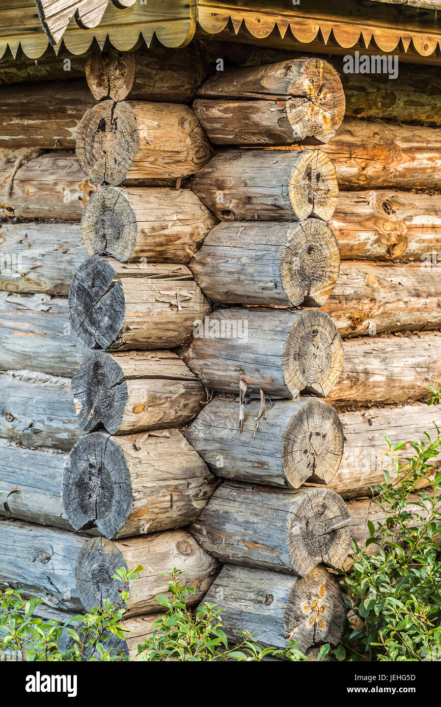 The angle of the old log house close-up Stock Photo - Alamy