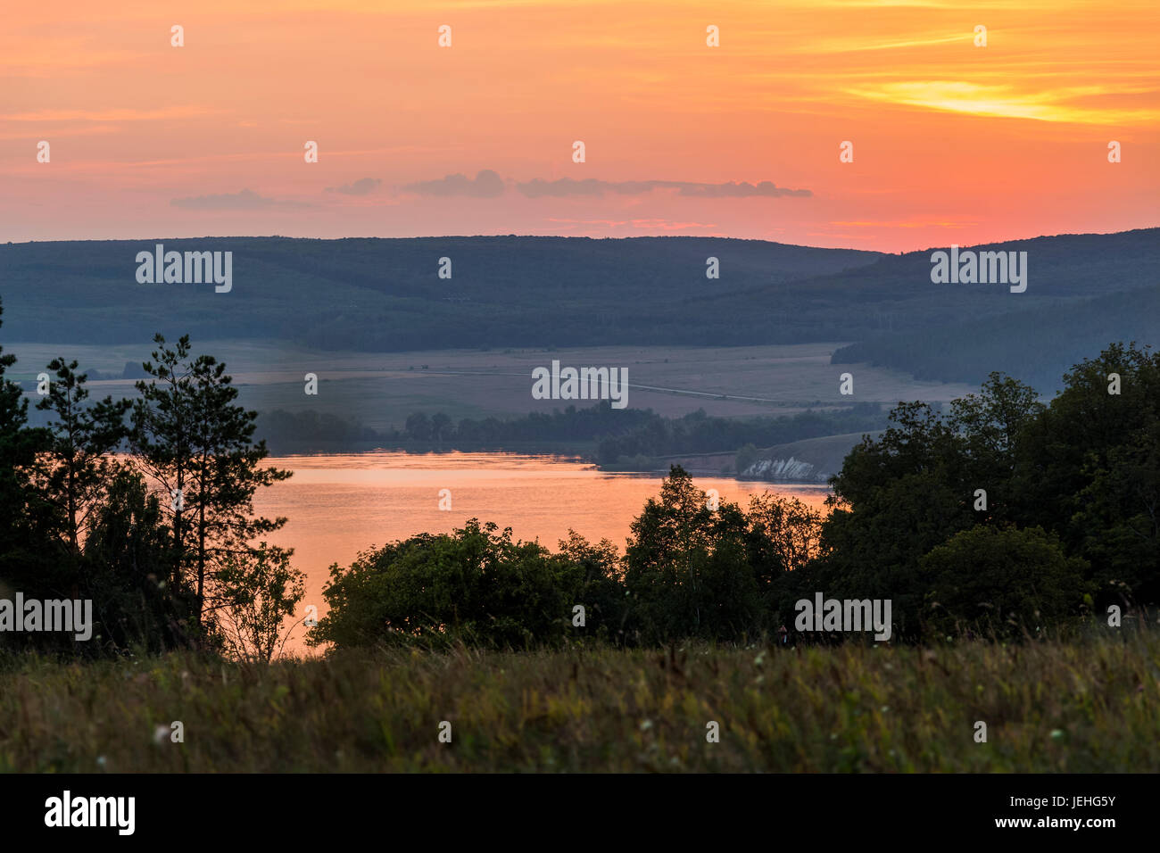 Beautiful bright saturated views of nature on a background of sunset ...