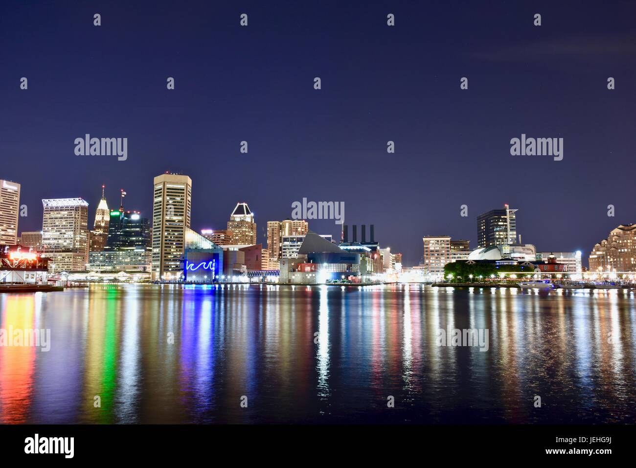 Baltimore inner harbor cityscape at night Stock Photo - Alamy
