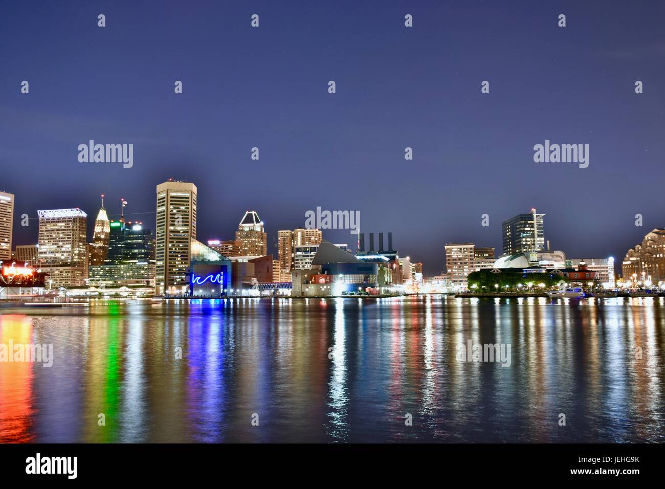 Baltimore inner harbor cityscape at night Stock Photo - Alamy