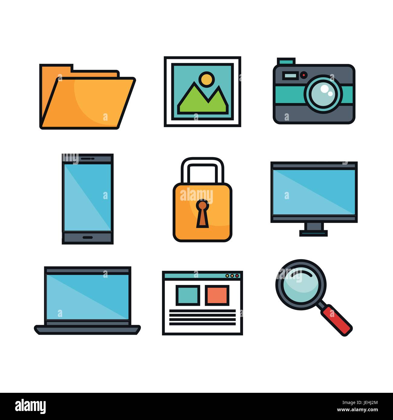 Colorful technologic devices over white background vector illustration ...